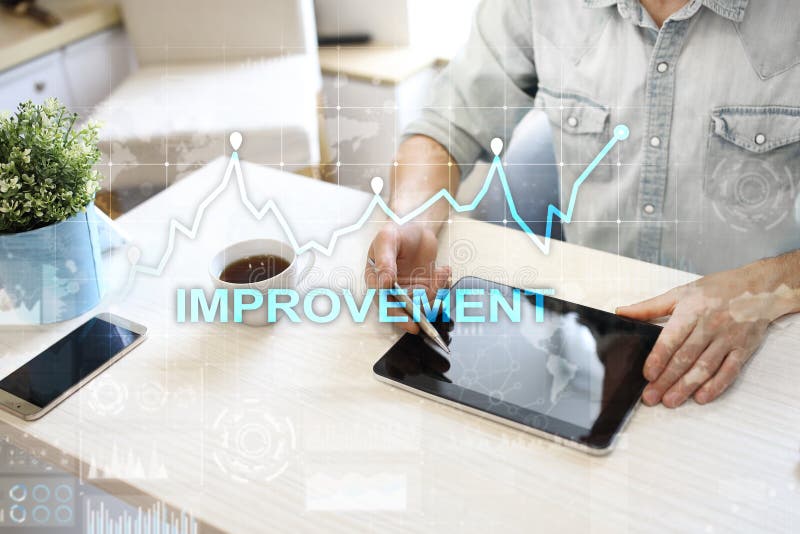 Improvement Graph on Virtual Screen. Business and Technology Concept ...