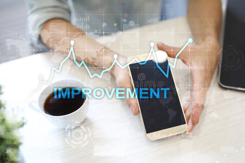 Improvement Graph on Virtual Screen. Business and Technology Concept ...