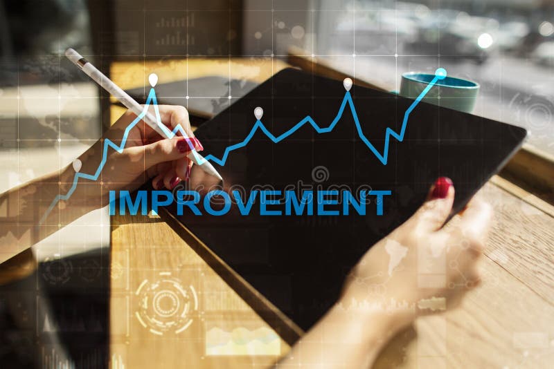 Improvement Graph on Virtual Screen. Business and Technology Concept ...