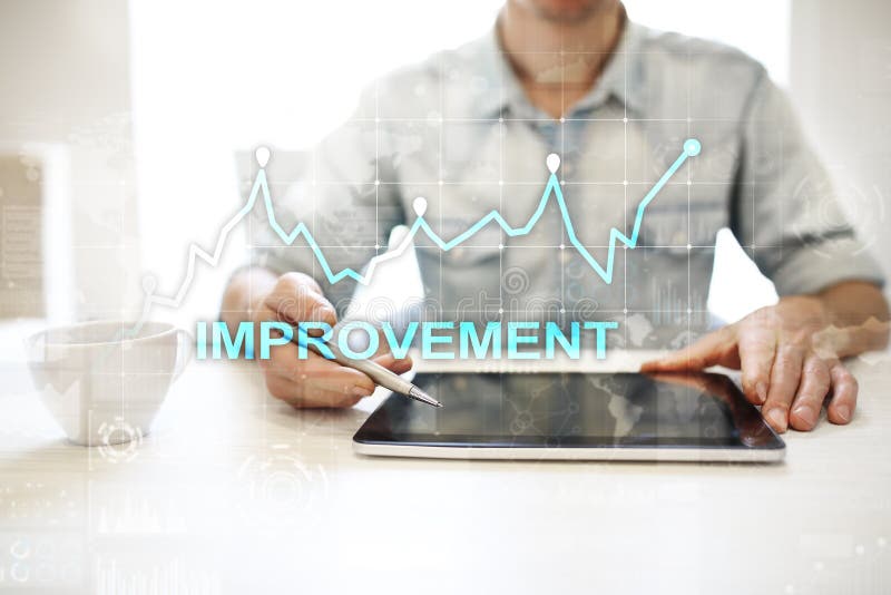 Improvement Graph on Virtual Screen. Business and Technology Concept ...