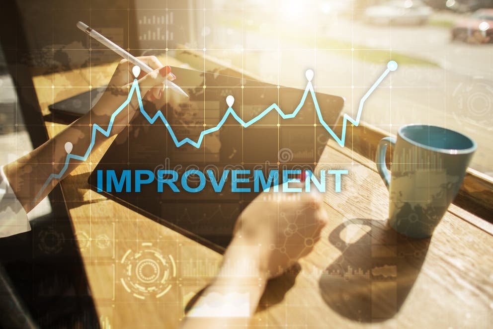 Improvement Graph on Virtual Screen. Business and Technology Concept ...