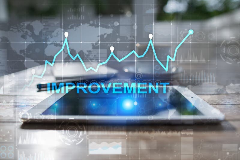 Improvement Graph on Virtual Screen. Business and Technology Concept ...