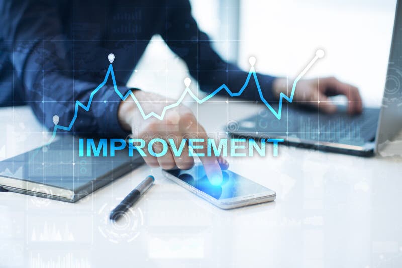 Improvement Graph on Virtual Screen. Business and Technology Concept ...