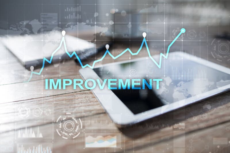 Improvement Graph on Virtual Screen. Business and Technology Concept ...