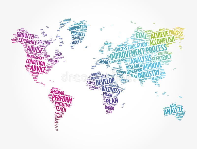 Improvement Process Word Cloud in Shape of World Map, Business Concept ...