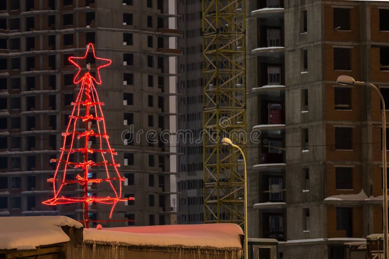 Improvised Christmas Tree on a Construction Site of a Residential ...