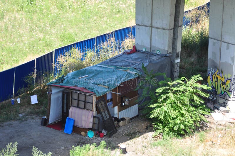 Improvised House Under the Bridge for Homeless Stock Image - Image of ...