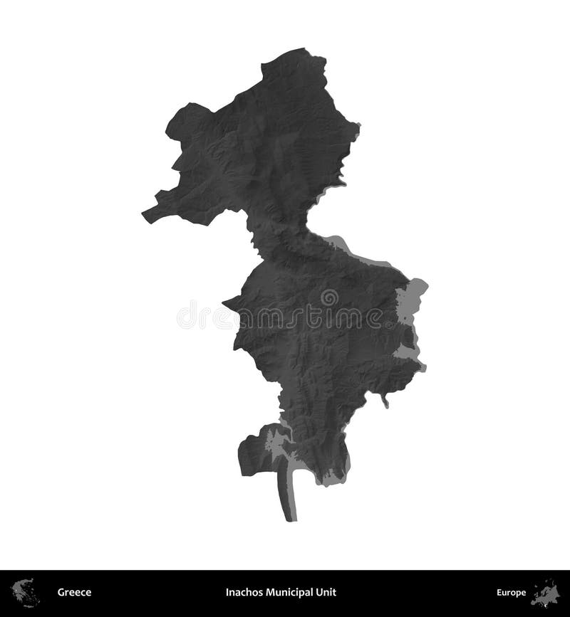 Inachos Municipal Unit, Greece, Isolated on White. Grayscale Stock ...