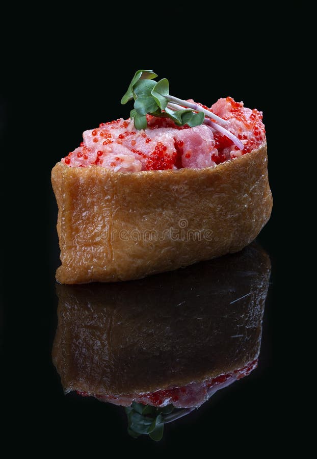 Inari Salmon Sushi Japanese Food Made from Rice Wrapped by Fried Tofu ...