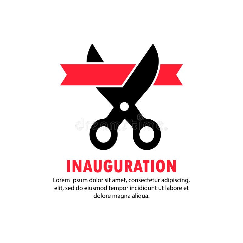 Inauguration Banner. Scissors Cut the Ribbon. Vector on Isolated White ...