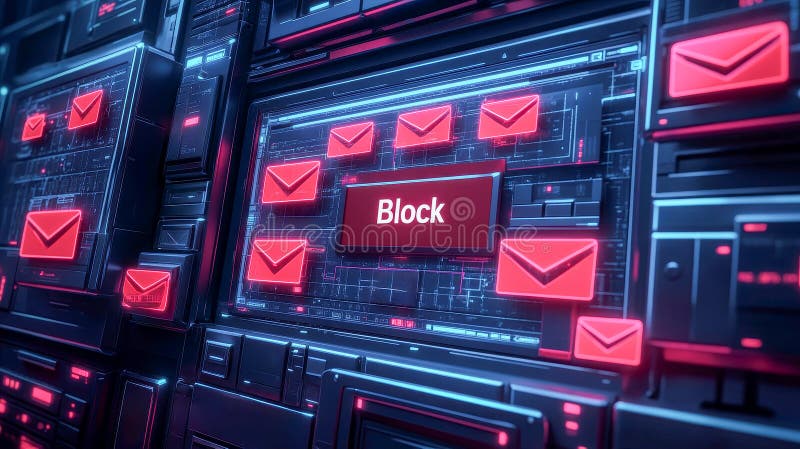 Inboxes with a Picture of the “Block” Button and Warning Icons Stock ...