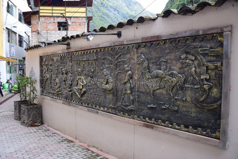 Inca Bas-reliefs on the Wall in Aguas Calientes, Peru Editorial ...