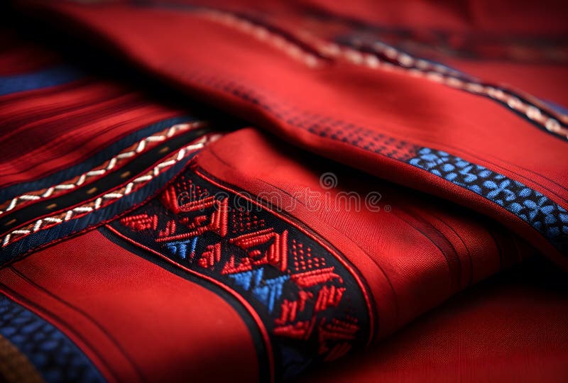 Inca Patterned Red Fabric with Blue Border Stock Illustration ...