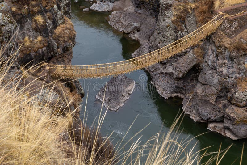 Inca Qeswachaka Bridge Made Of Grass Stock Image - Image of andes ...