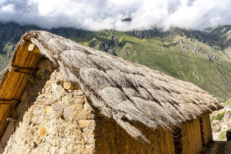 Inca Storage House with Mountain in the Background Stock Image - Image ...