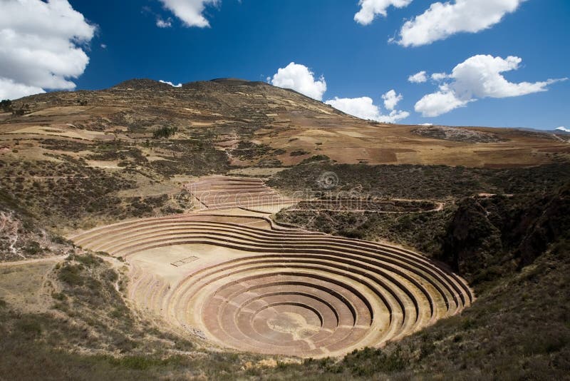 Inca Terraces of Moray stock photo. Image of america, clouds - 6389142