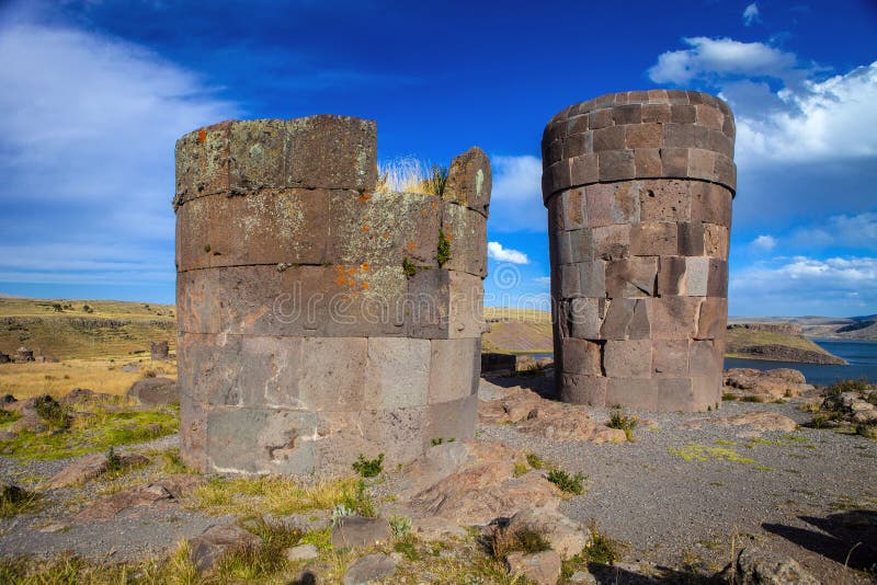 Inca tombs Silustani, Peru stock image. Image of tourism - 53601411