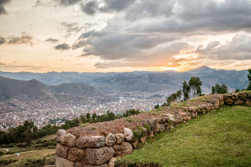 Inca Wall Near Trees and City at Sunset Stock Image - Image of ninca ...