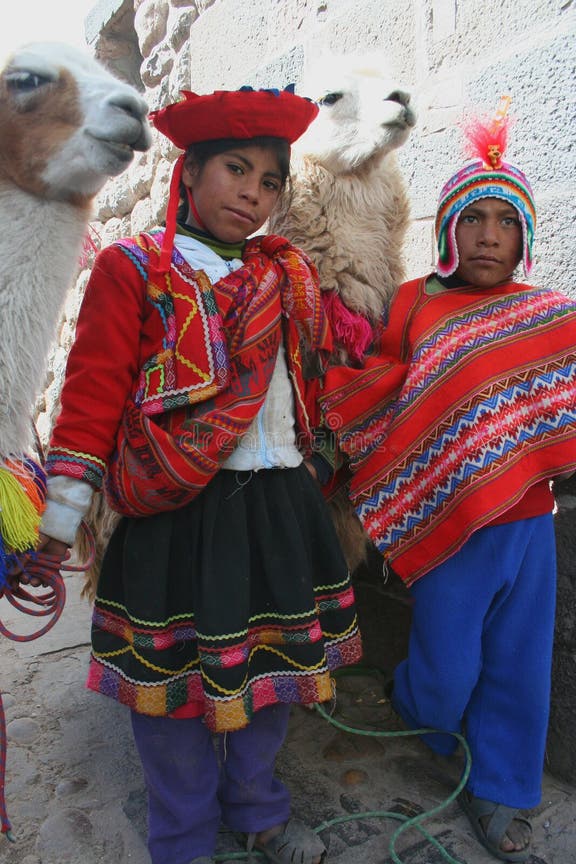 Incan children with llamas editorial photo. Image of costume - 13348626