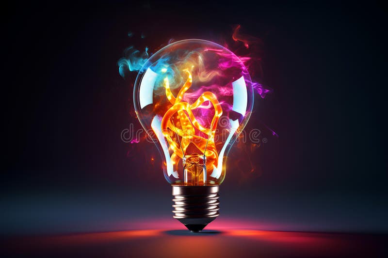 Incandescent Lamp with Colorful Smoke, on a Dark Background. Creative ...