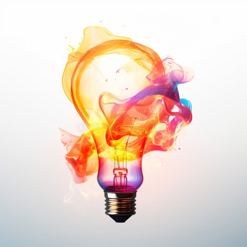 Incandescent Light Bulb with Colored Smoke Inside on White Background ...