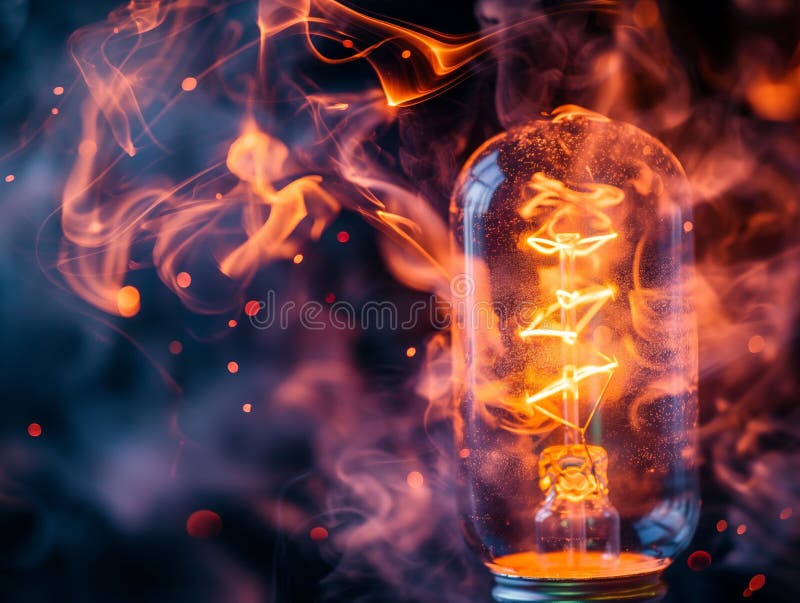 Incandescent Light Bulb in Flames Stock Photo - Image of bulb, fire ...
