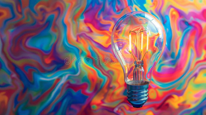 Incandescent Light Bulb with Vibrant Abstract Background, Psychedelic ...