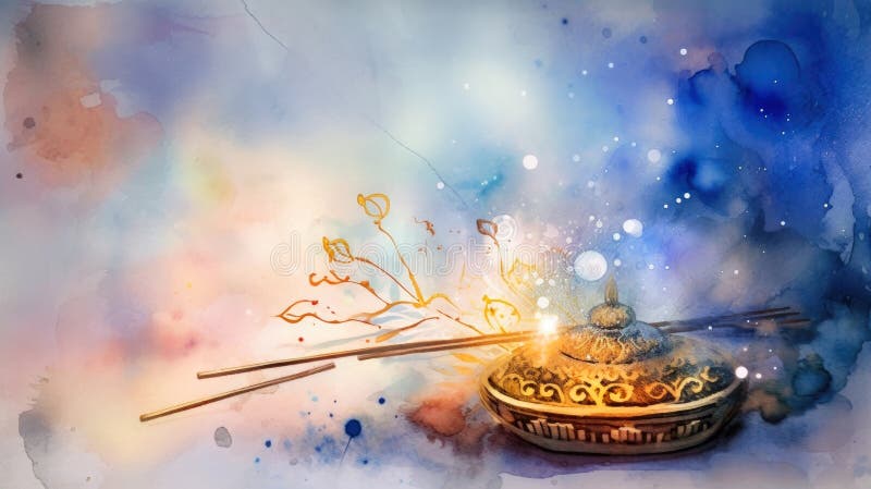 Incense on Abstract Background, Watercolor Style. Generative Ai. Stock ...