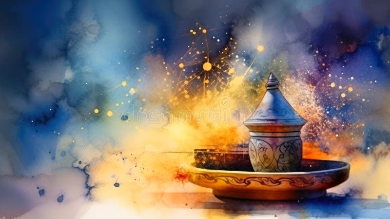 Incense on Abstract Background, Watercolor Style. Generative Ai. Stock ...