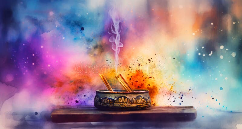 Incense on Abstract Background, Watercolor Style. Generative Ai. Stock ...