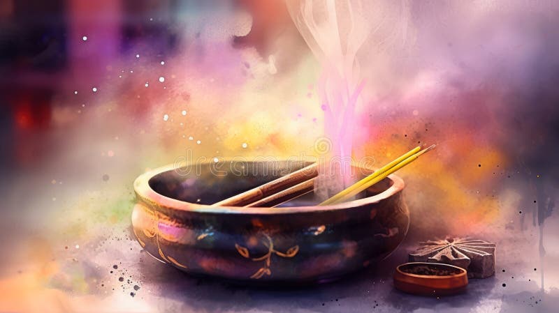 Incense on Abstract Background, Watercolor Style. Generative Ai. Stock ...