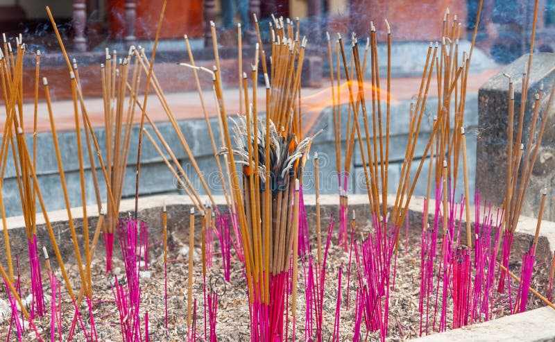 Incense Burning for Prayer in a Temple. Incense-stick and Smoke from ...