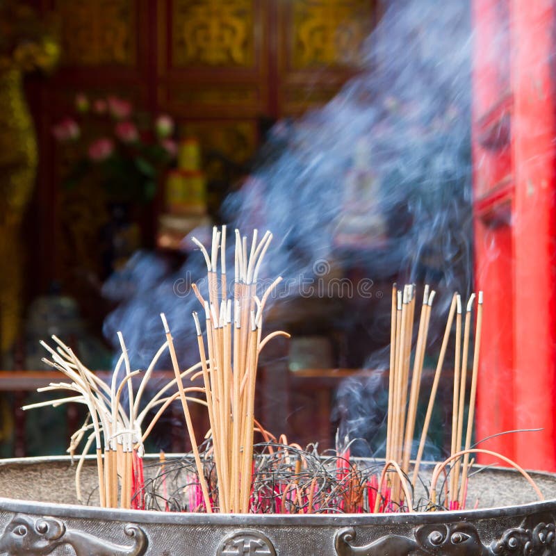 Incense Furnace with Smoking Joss Stick Stock Photo - Image of prayer ...