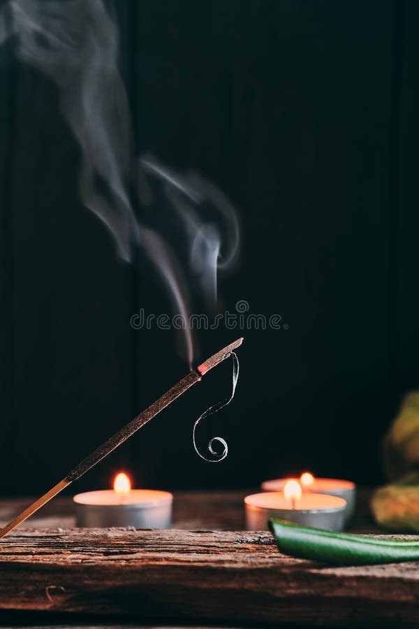 Incense Stick and Candles on Rustic Wood Stock Photo - Image of perfume ...