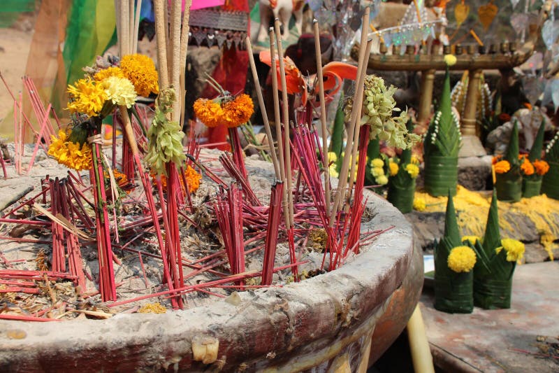Incense Sticks and Offerings in a Buddhist Temple (laos) Stock Photo ...
