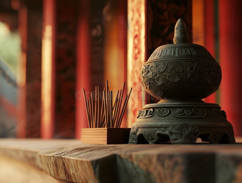 Incense Sticks and a Pot with Soft Light, a Spiritual and Tranquil ...