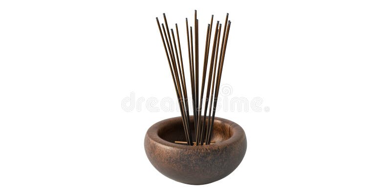 Incense Sticks in Rustic Wooden Holder Isolated on Transparent ...