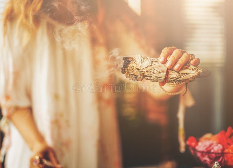 Incense in a Woman Hand, Ceremony Space. Stock Photo - Image of ...