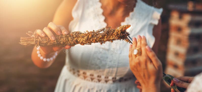 Incense in a Woman Hand, Ceremony Space. Stock Image - Image of ...