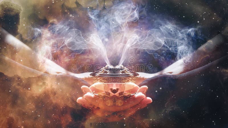 Incense in a Woman Hand, Incense Smoke in Cosmic Space. Stock Footage ...