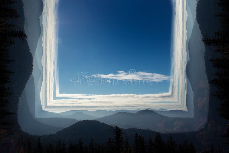 Inception Effect. Manipulation. Cloudy Sky, Mountains and Trees.. Stock ...