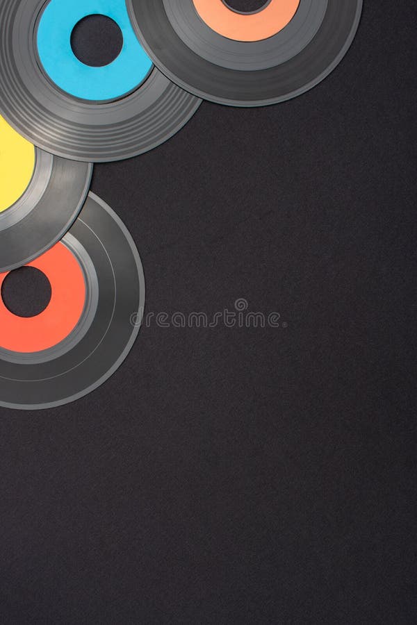 7 Inch Vinyl Records on Black Background with Copy Space Stock Image ...