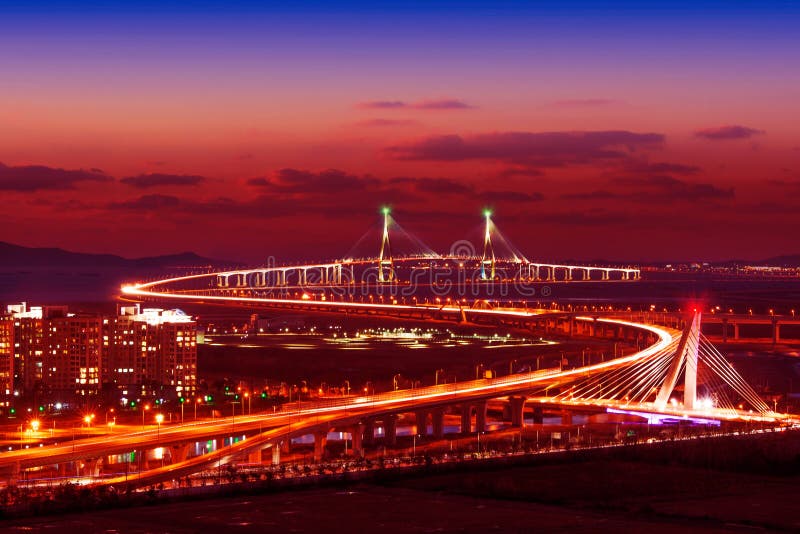 Incheon bridge in korea stock image. Image of built, dusk - 50369233