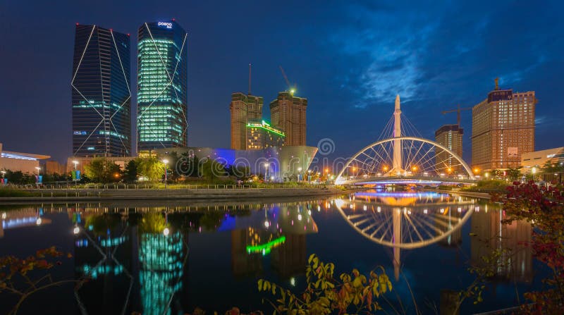 Incheon at night editorial image. Image of reflection - 45683330