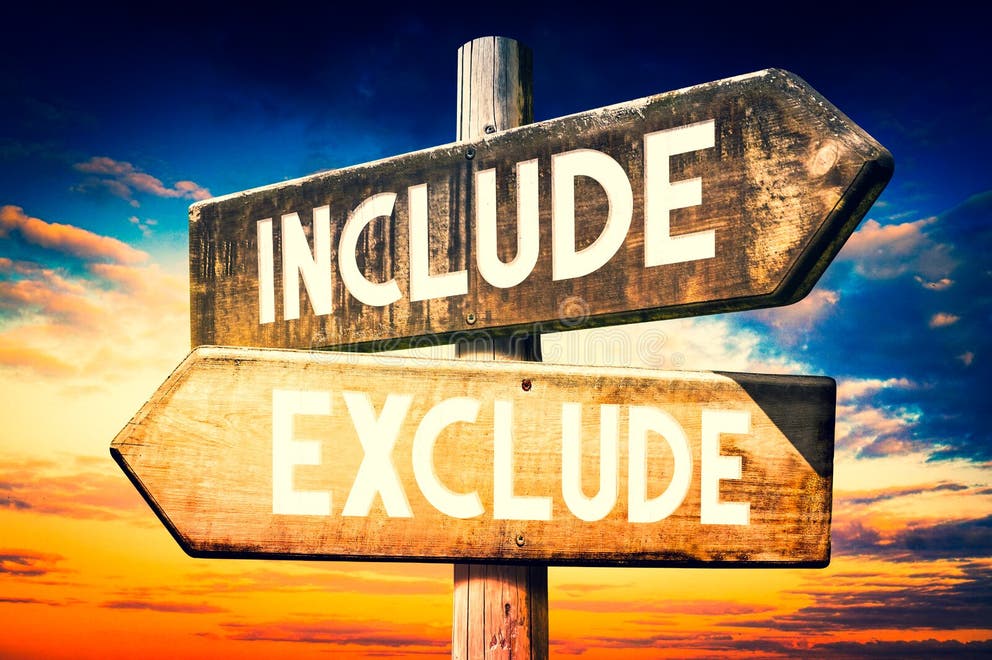 Include, Exclude - Wooden Signpost, Roadsign with Two Arrows Stock ...