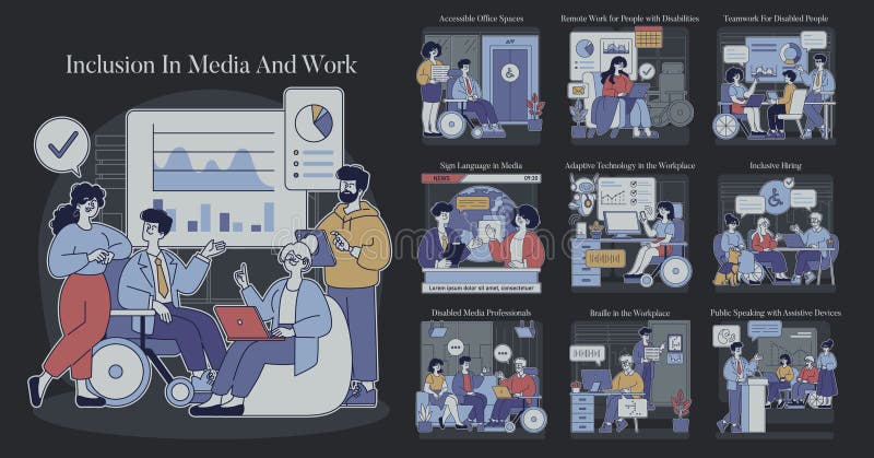 Inclusion in Media and Work Stock Vector - Illustration of disability ...