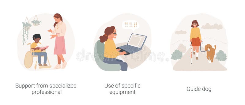 Inclusion School Practice Isolated Cartoon Vector Illustration Set ...
