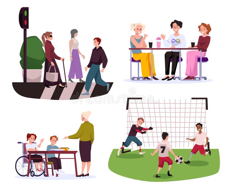 Inclusion and Socialization for People with Disabilities, Vector ...