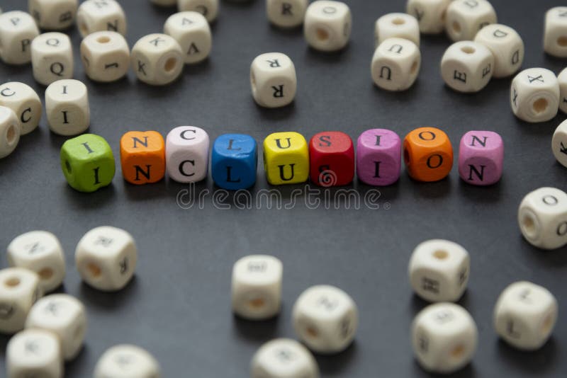 Inclusion Text of Multi Colored Cubes on Dark Background. Inclusive ...