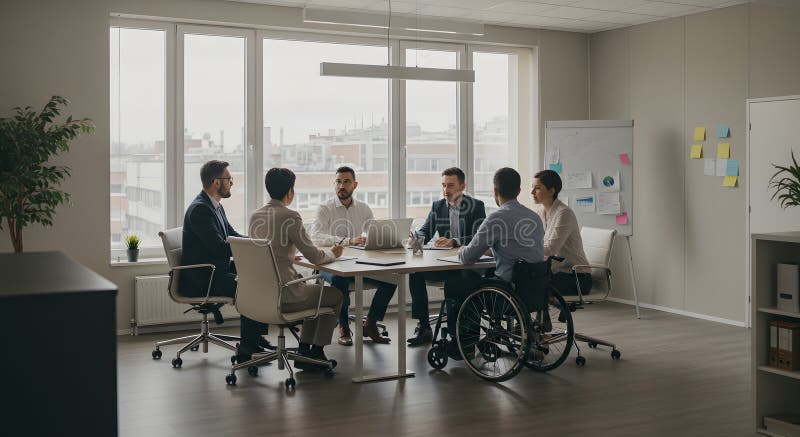 Inclusive Business Meeting: Teamwork and Accessibility in Modern Office ...